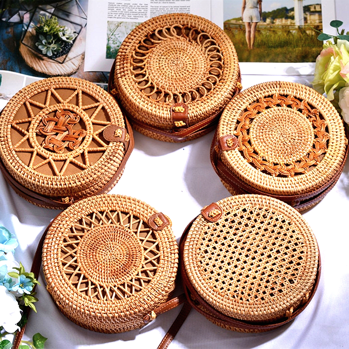 Small Handwoven Rattan Round Bali Bag
